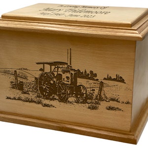 Tractor and Farm Cremation Urn, Adult Size Wooden Funeral Urn ...