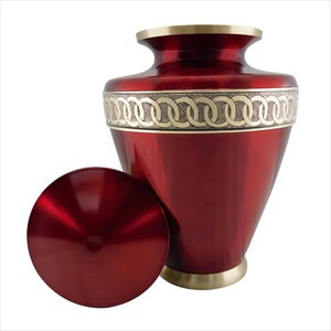 Red Cremation Urn, Brass Adult Memorial Human Ash Urn, Funeral Urn With ...