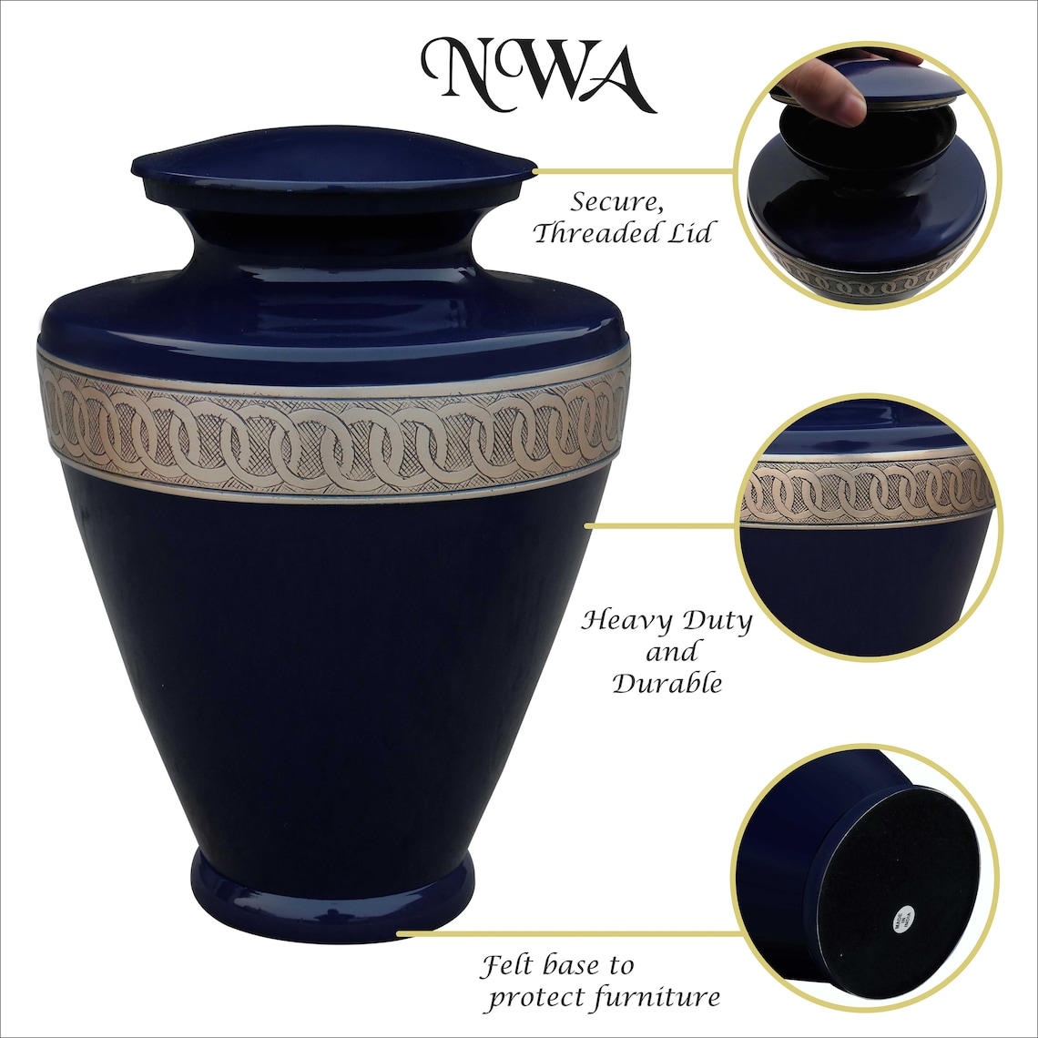 Blue Cremation Urn, Memorial Solid Brass Adult Human Ash Urn With ...