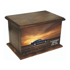 Blue Classic Car Sunset Urn, Wood Funeral Urn, Wooden Urn With Custom ...