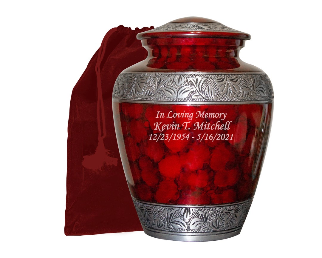 Extra Large Red Human Funeral Cremation Urn, Custom Engraved Companion ...