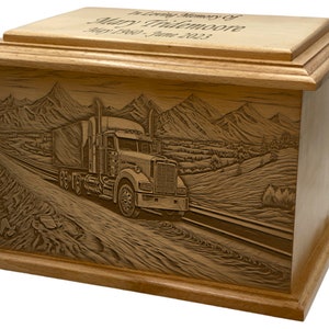 Truck Cremation Urn, Trucker's Wooden Funeral Urn, Truck Driver's ...