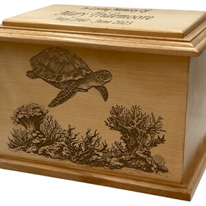 Sea Turtle Cremation Urn, Adult Size Wooden Funeral Urn, Personalized ...