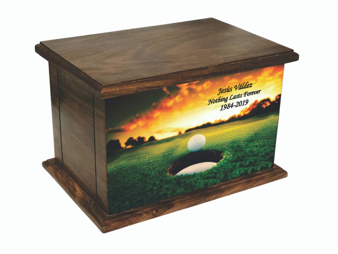 Cremation Urn, Wood Funeral Urn, Golf Wooden Urn With Personalized ...