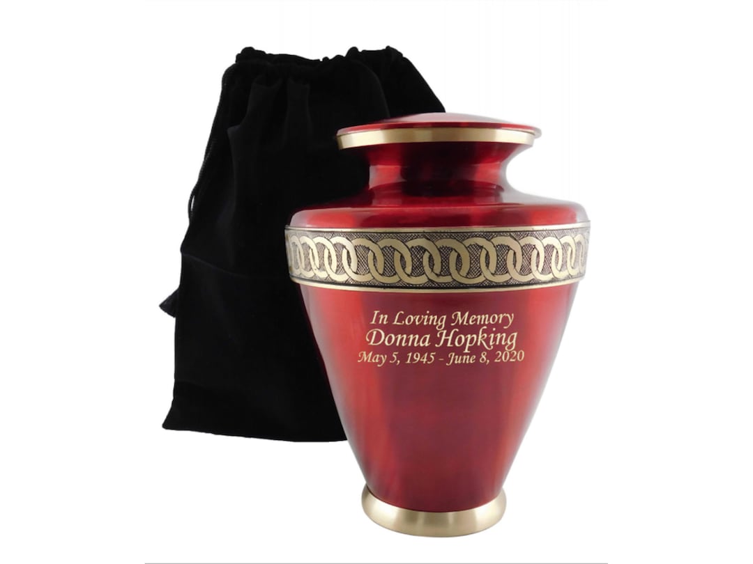 Red Cremation Urn, Brass Adult Memorial Human Ash Urn, Funeral Urn With ...