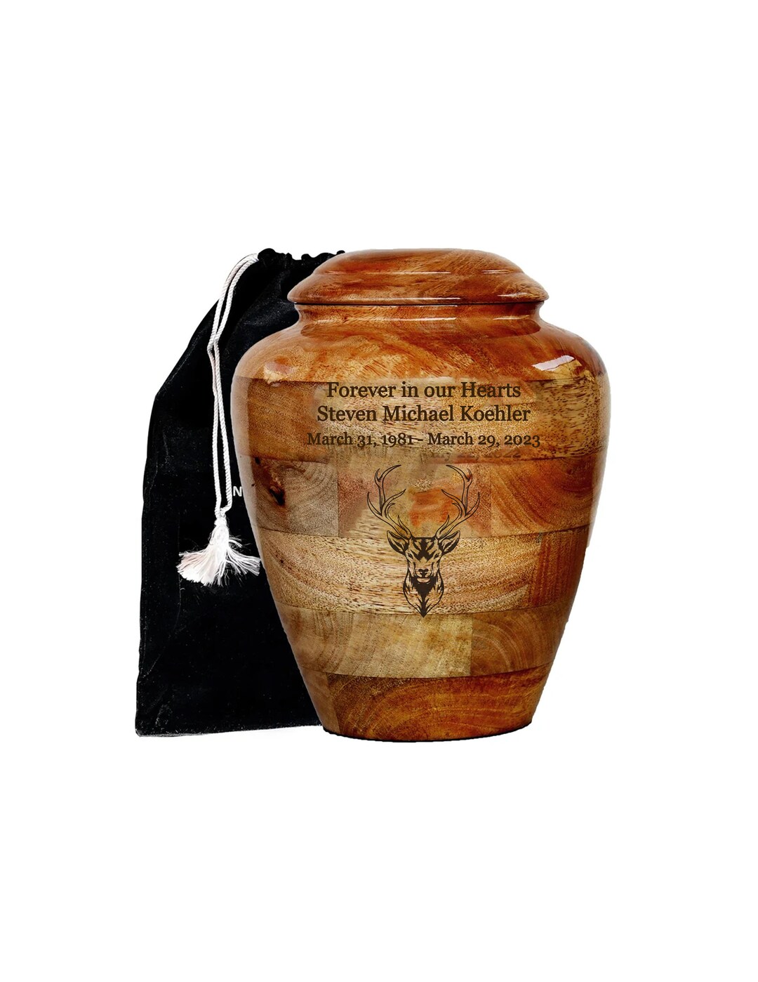 Deer Hunting Wooden Urn for Human Ashes, Adult Size Hand Turned Hard ...
