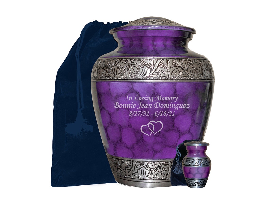 Purple Cremation Urn With Keepsake and Velvet Bag, Adult Size Purple ...