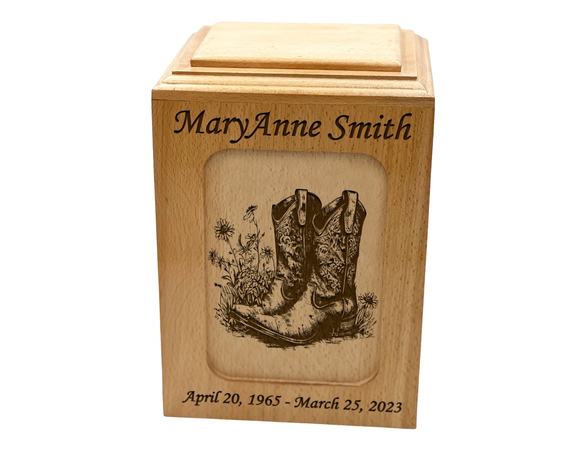 Cowboy Boots Cremation Urn, Adult Size Wooden Funeral Urn, Personalized ...