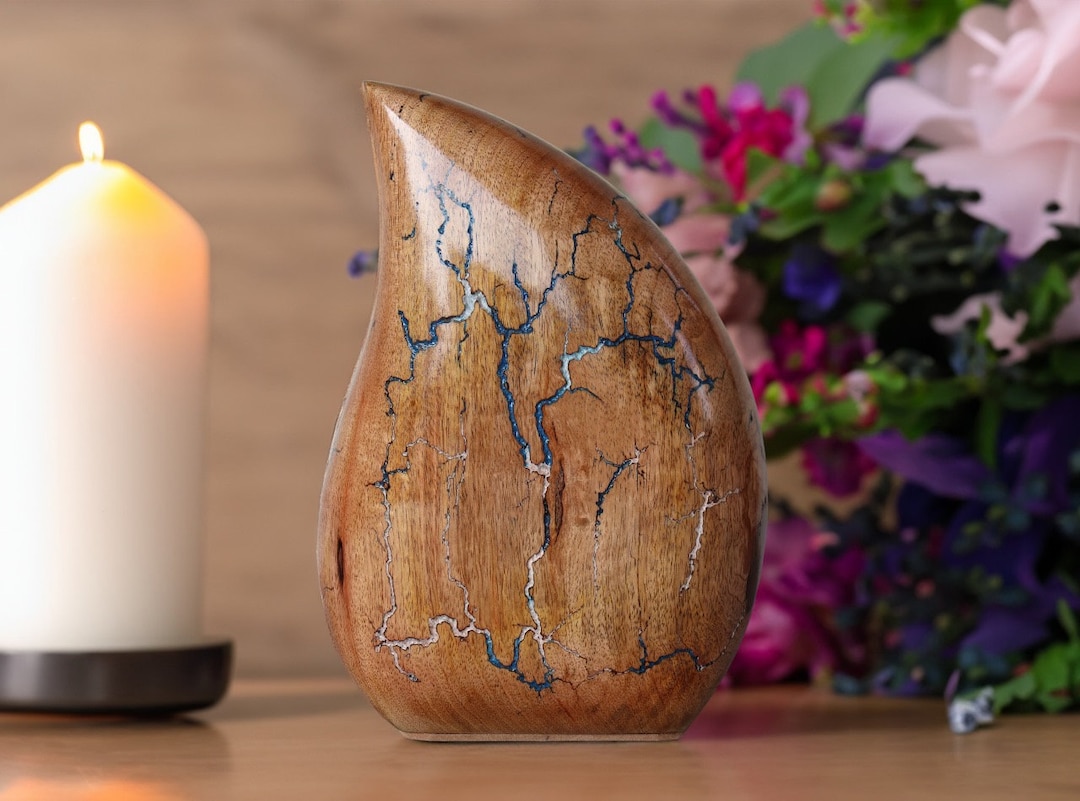 Teardrop Cremation Urn, Fractal Burning Teardrop Wood Cremation Urn for ...