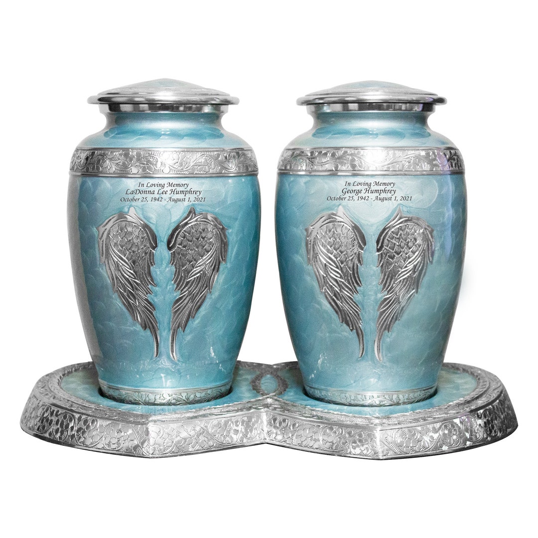 Blue and Nickel Angel Wings Companion Cremation Urns for Human Ashes ...