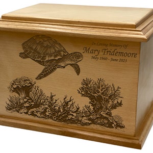 Sea Turtle Cremation Urn, Adult Size Wooden Funeral Urn, Personalized ...