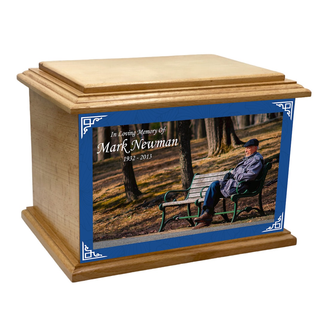 Adult Wood Funeral Urn, Photo Cremation Urn, Wooden Urn With ...
