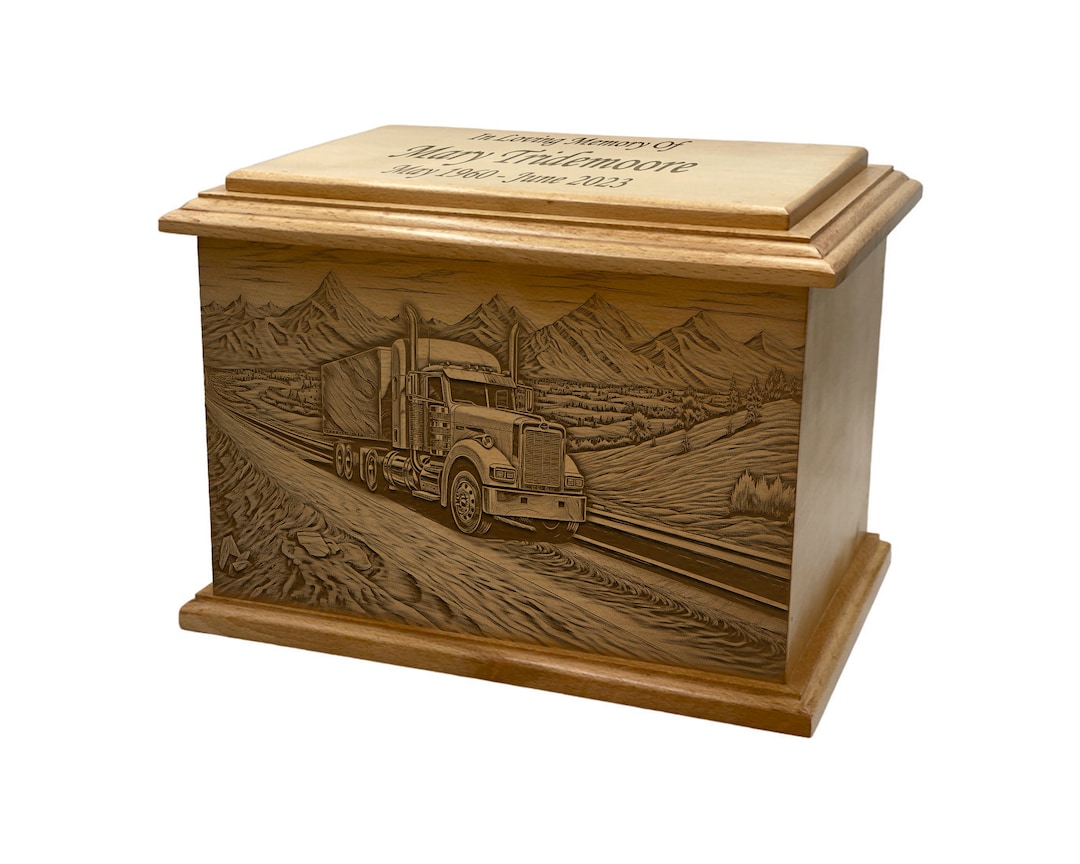 Truck Cremation Urn, Trucker's Wooden Funeral Urn, Truck Driver's ...