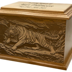 Tiger Cremation Urn, Big Cat Wooden Funeral Urn, Wild Life Wooden ...