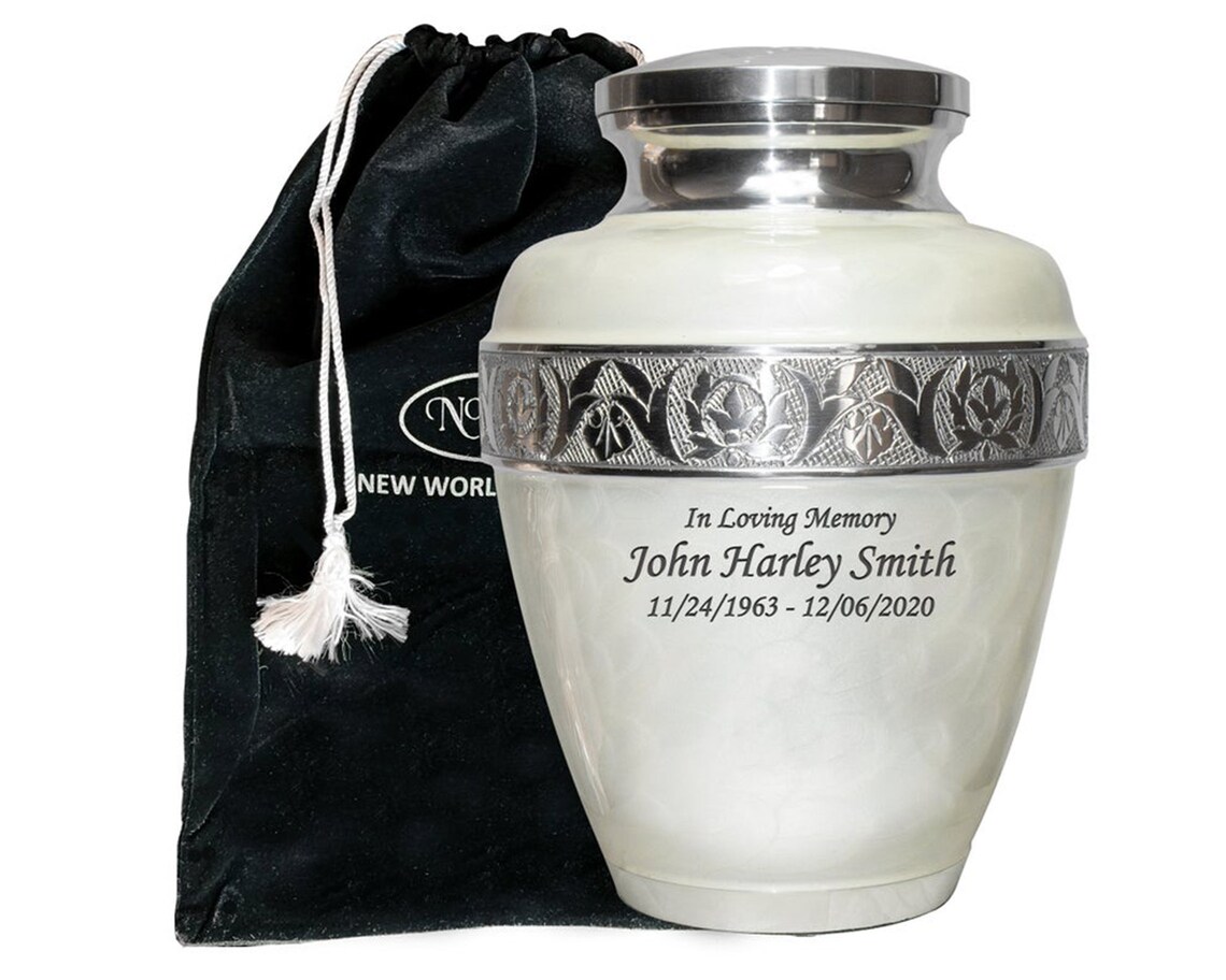 Custom Funeral Cremation Urn, Large Size Pearl White Brass Memorial Ash ...