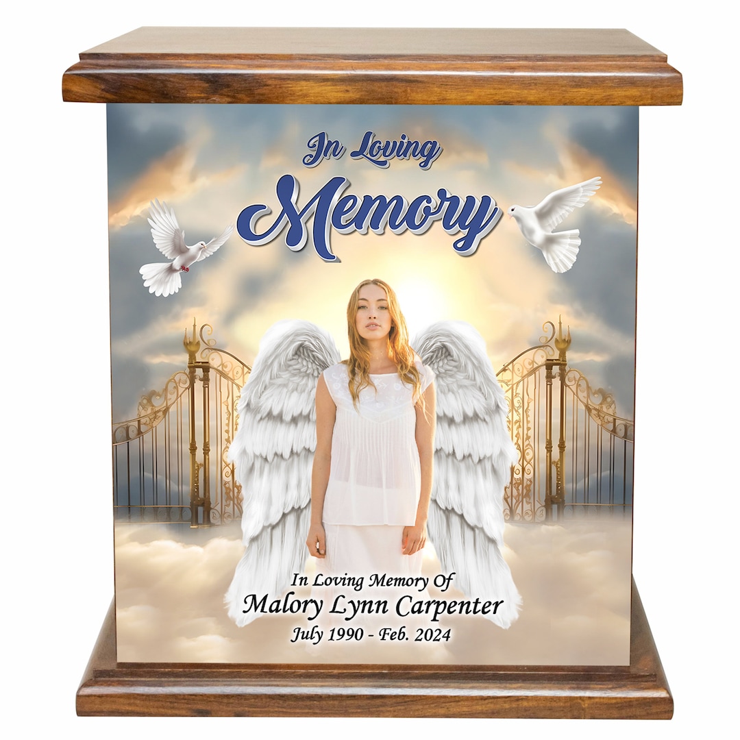 In Loving Memory Angel Wings Adult Memorial Wooden Cremation Urn ...
