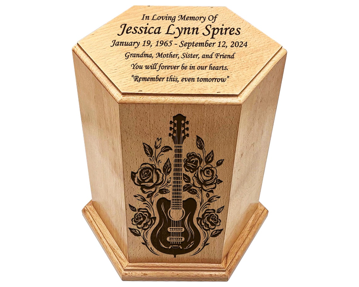 Guitar Wooden Cremation Urn, Music Lover's Funeral Urn With ...