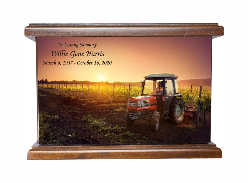 American Farm and Red Tractor Cremation Urn, Personalized Wooden Farmer ...