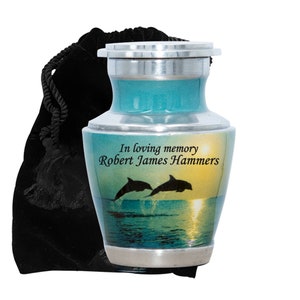 Dolphin Keepsake Human Cremation Urn With Velvet Bag, Personalized ...