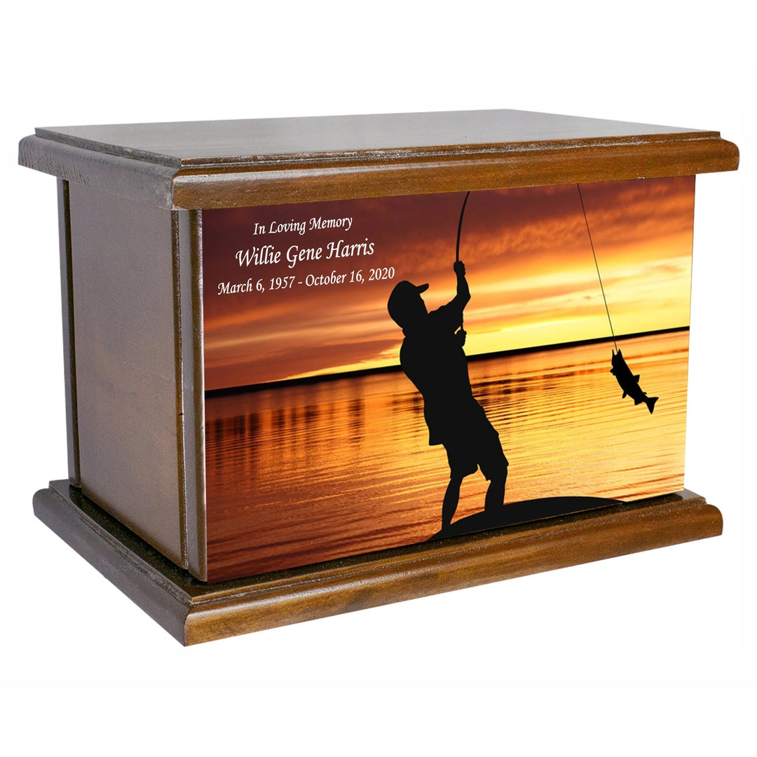 Bass Fishing Cremation Urn, Personalized Wooden Fisherman's Cremation ...