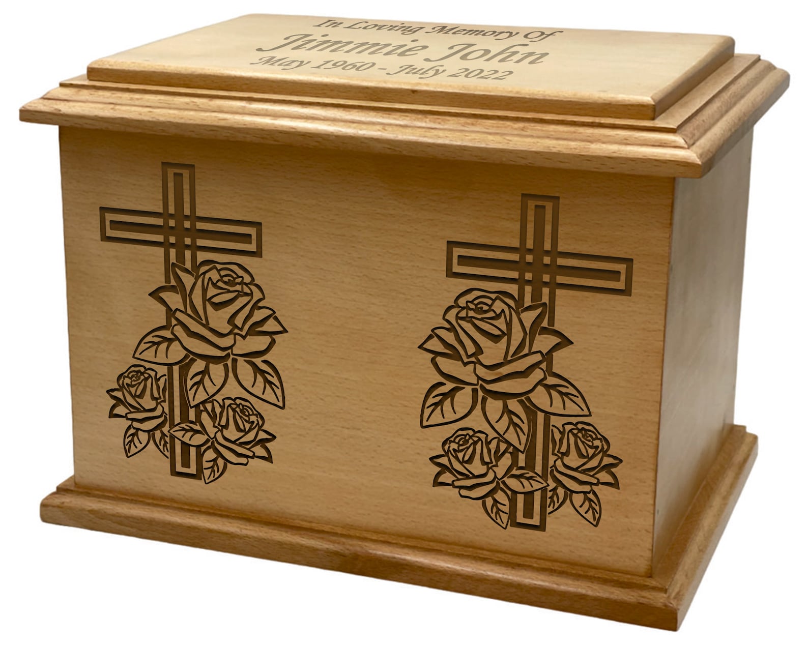 Cross Wooden Cremation Urn, Cross With Roses Wood Funeral Urn ...
