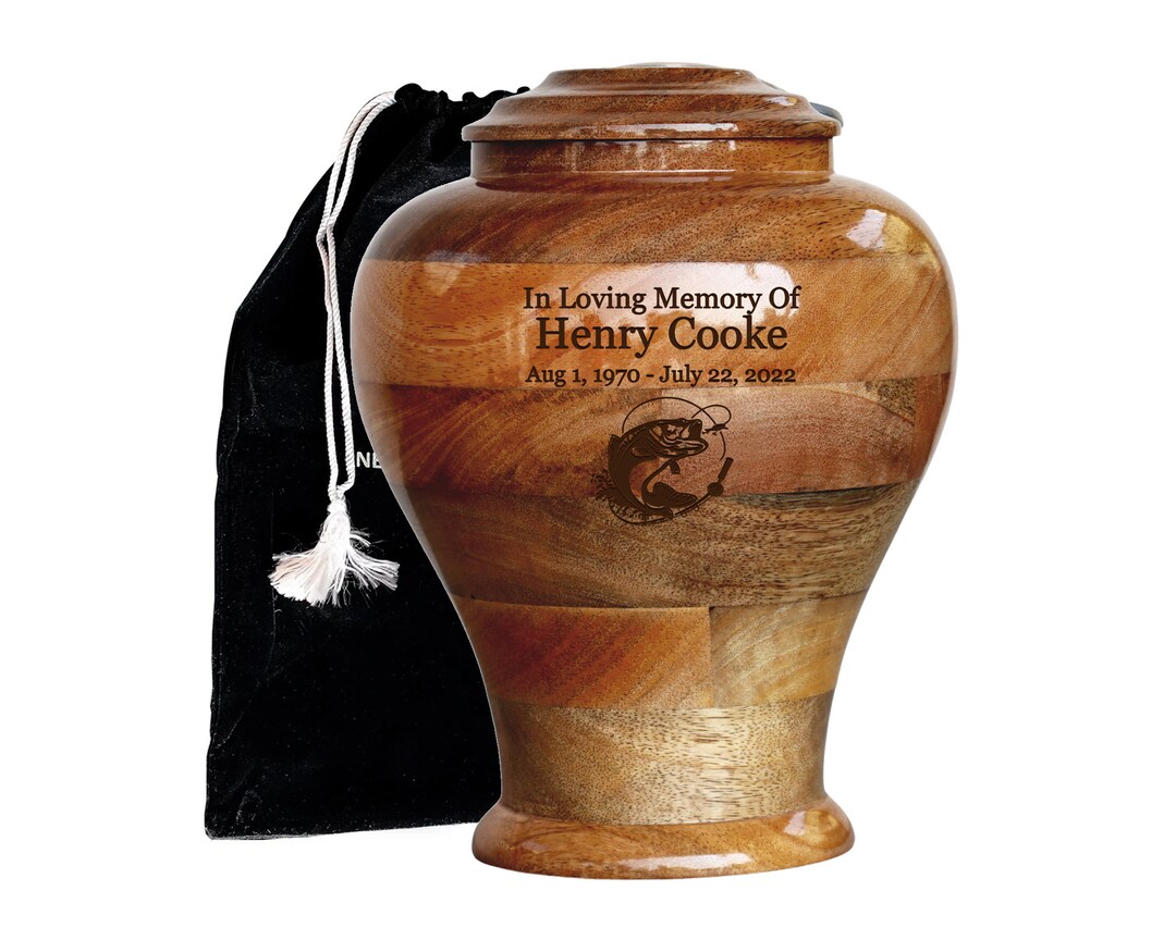 Bass Fish Wooden Urn for Human Ashes, Adult Size Hand Turned Hard Wood ...
