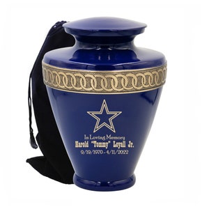 Texas Star Customized Adult Blue Funeral Cremation Urn With ...