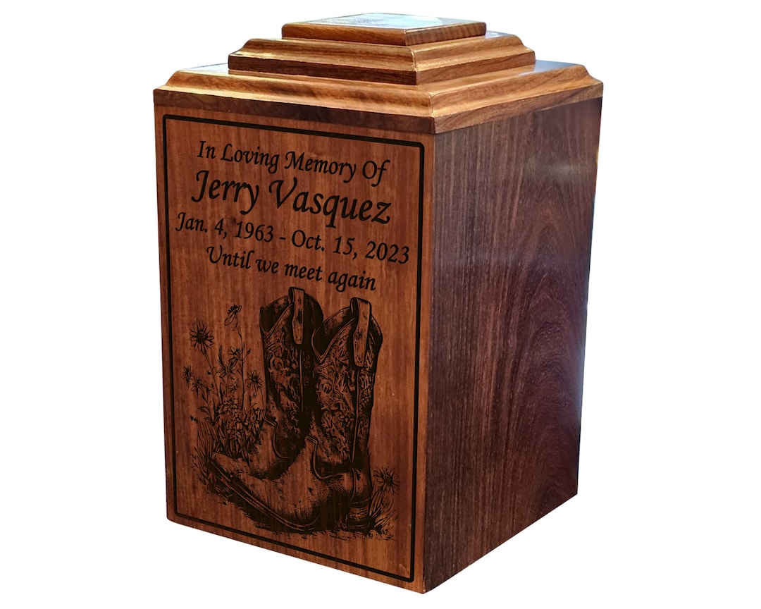 Cowboy Boots Wooden Cremation Urn, Cowboy Funeral Urn With ...