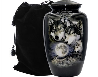 MEMORIAL Cremation ASHES Into White Wolf With Black/grey Swirls With ...