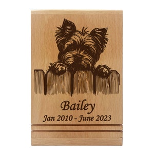 Yorkie Dog Memorial Pet Urn, Wooden Dog Cremation Urn, Yorkie Dog Photo ...