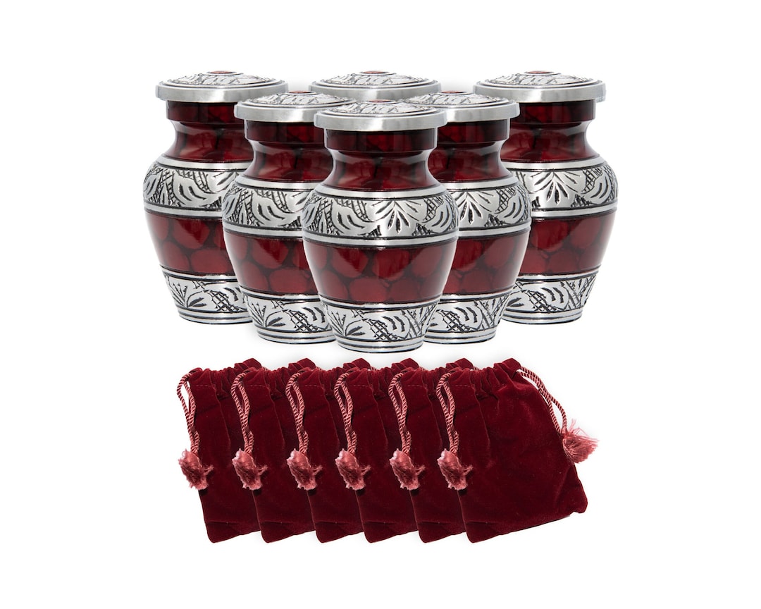 Red Cremation Urn, Keepsake Urns, Red Funeral Tokens, Set of Four, Five ...