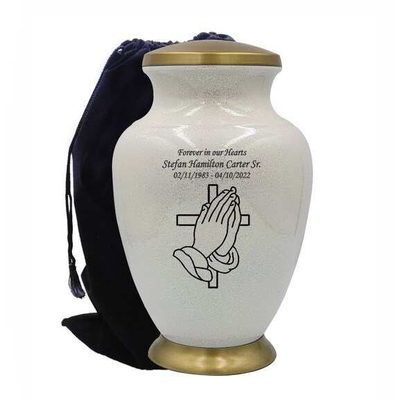 Pearl White Religious Cremation Urn for Humans With - Etsy