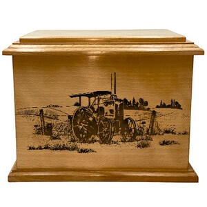 Tractor and Farm Cremation Urn, Adult Size Wooden Funeral Urn ...