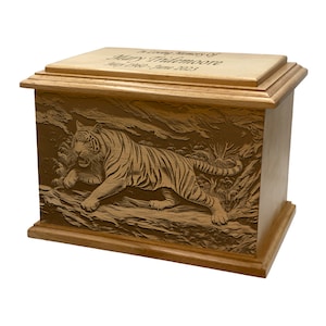 Tiger Cremation Urn, Big Cat Wooden Funeral Urn, Wild Life Wooden ...
