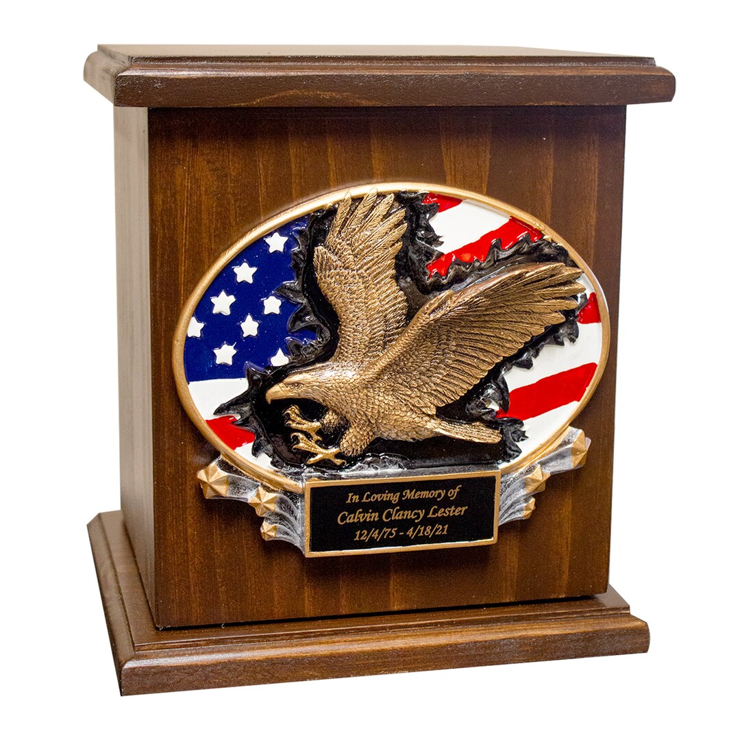 Marine Cremation Urn, Flag and Eagle Funeral Urn, Wooden Armed Forces ...