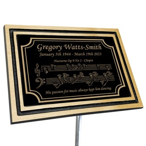 Memorial Plaque, Music Notes Personalized Grave Marker, Music Lovers ...