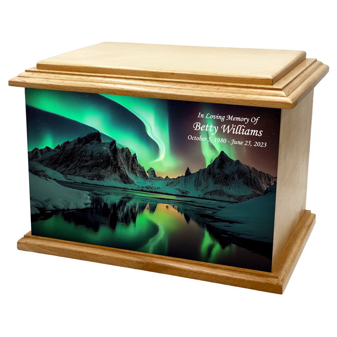 Northern Lights Urn, Aurora Borealis Cremation Urn, Wood Funeral Urn ...