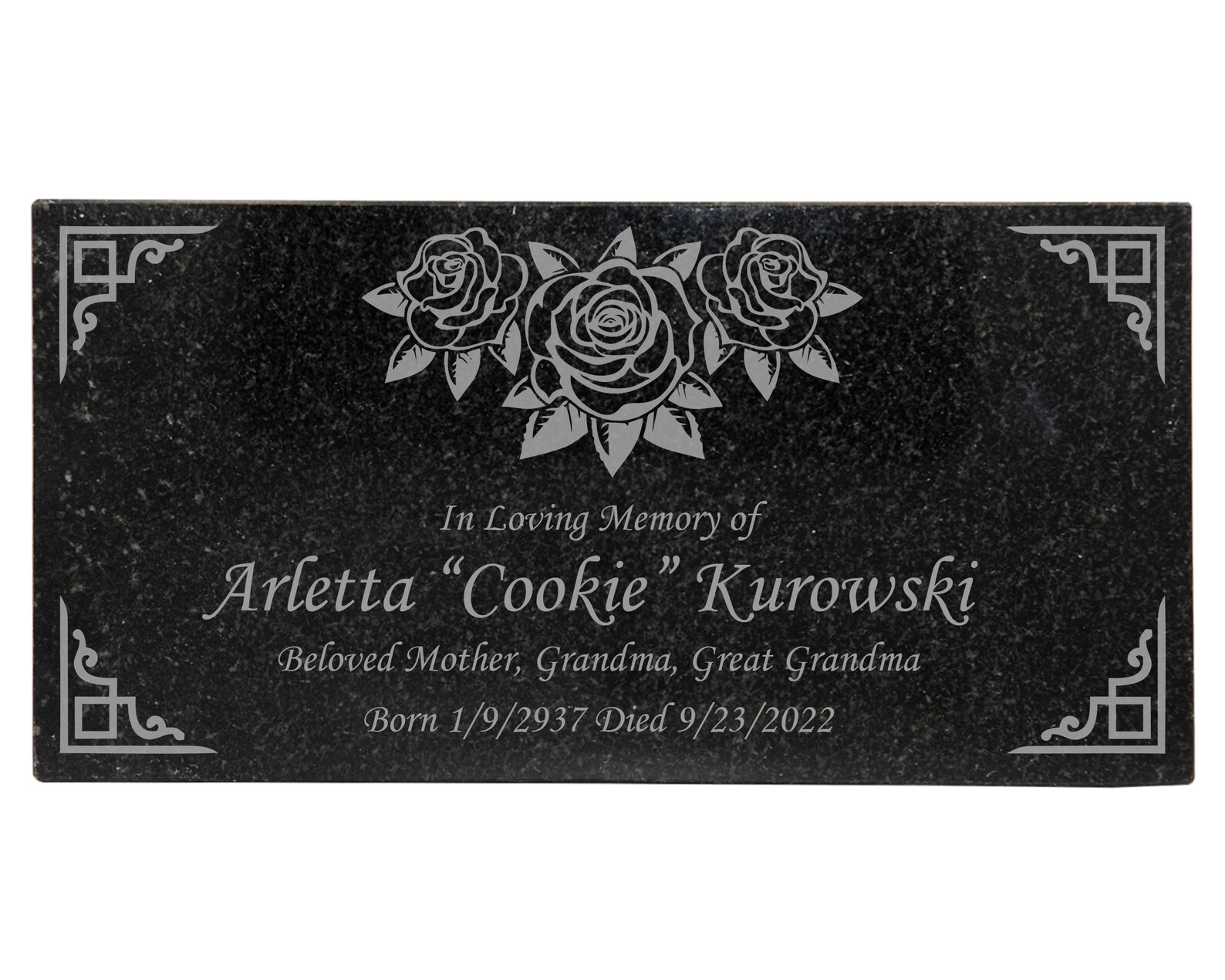 Rose Flower Granite Memorial Plaque, Sturdy Granite Grave Marker, 6" X ...