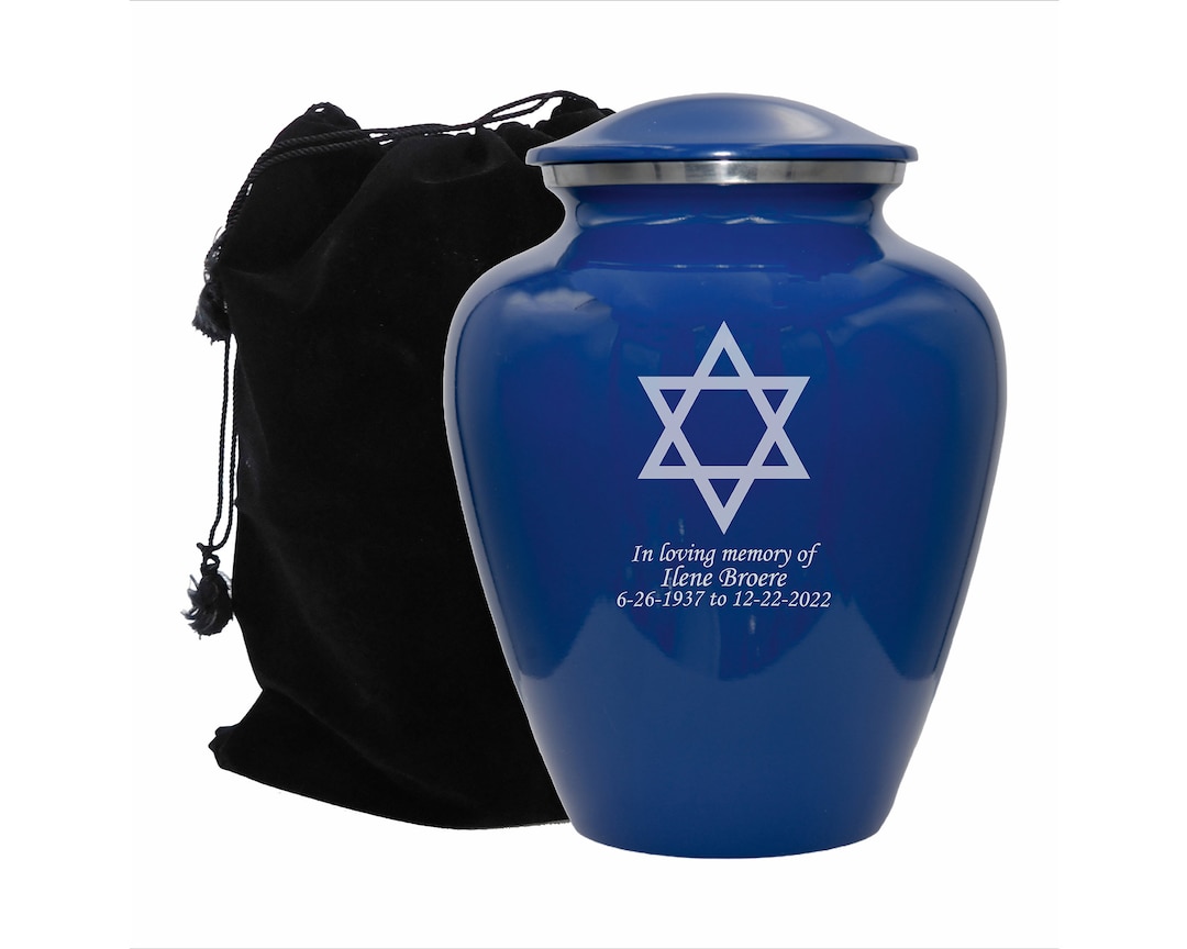 Star of David Blue Cremation Urn for Human Ashes, Jewish Cremation Urn ...