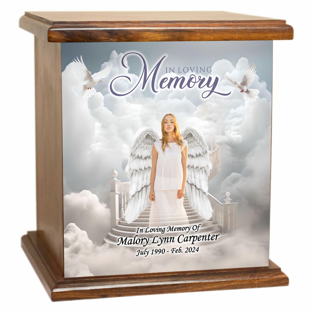 In Loving Memory Stairs to Heaven Adult Memorial Wooden Cremation Urn ...