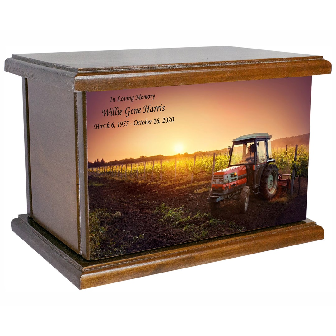 American Farm and Red Tractor Cremation Urn, Personalized Wooden Farmer ...