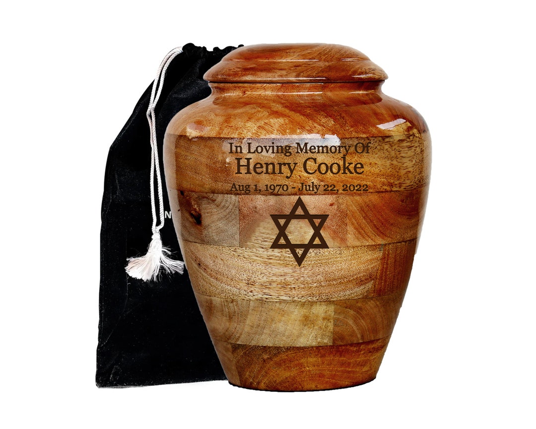 Star of David Wooden Urn for Human Ashes, Adult Size Hard Wood Jewish ...