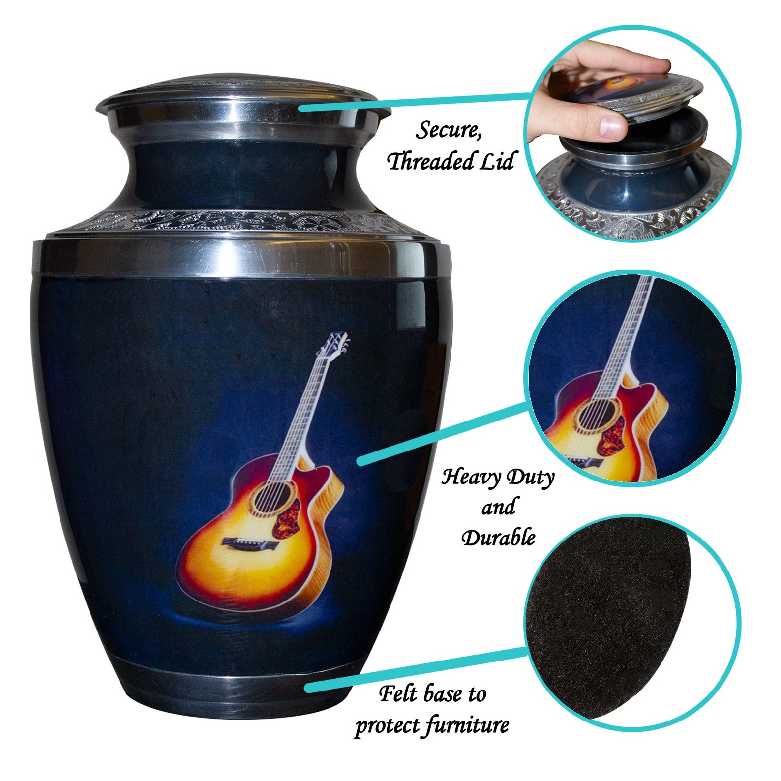 Urn for Human Ashes, Music Lovers Cremation Urn With Velvet Bag, Guitar ...