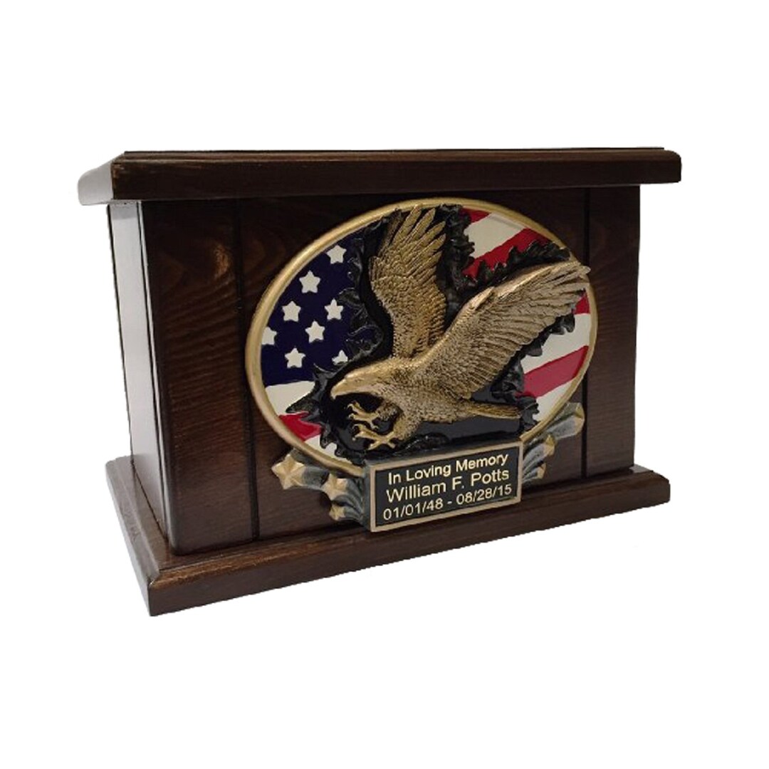 Marine Cremation Urn, Flag and Eagle Funeral Urn, Wooden Armed Forces ...