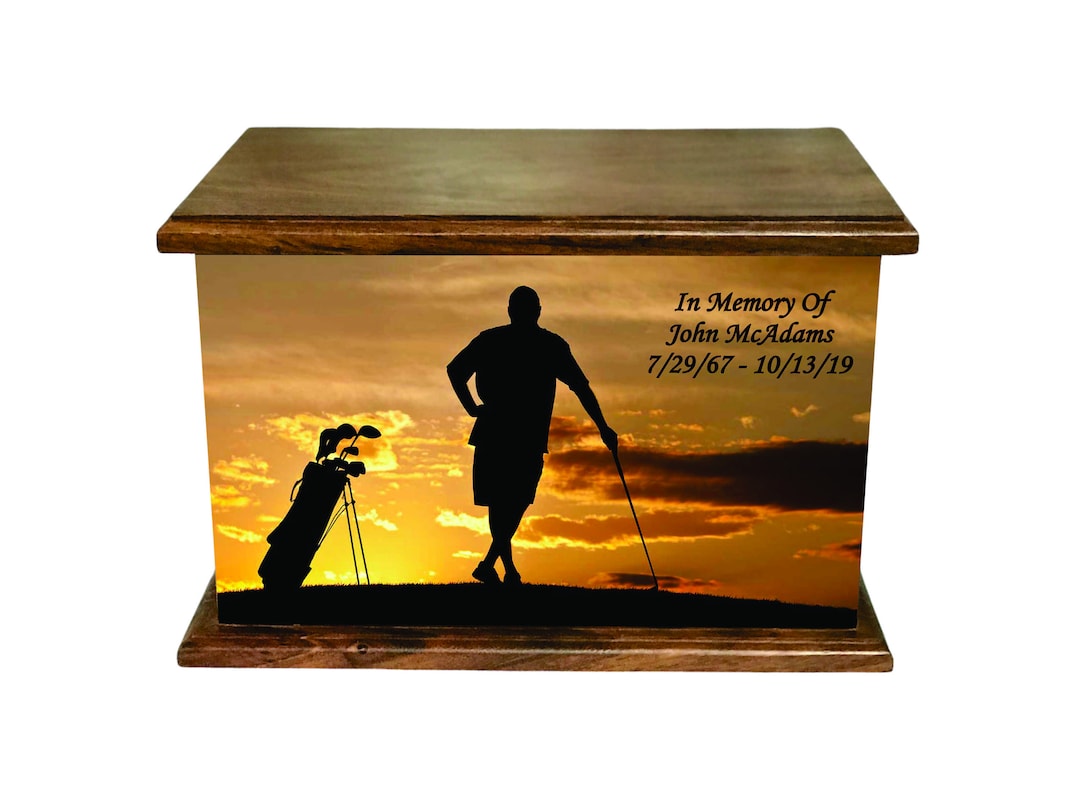 Golden Golf Victory Cremation Urn, Wood Funeral Urn, Golf Wooden Urn ...