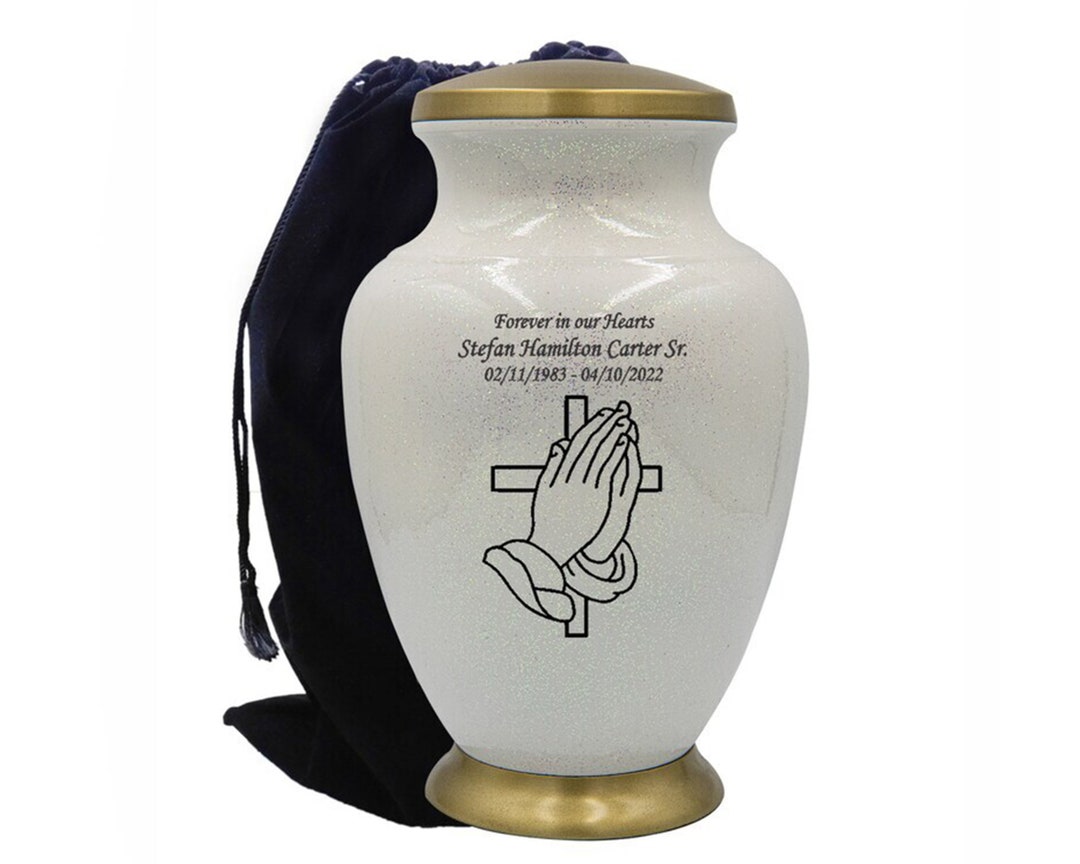 Pearl White Religious Cremation Urn for Humans With Personalization and ...