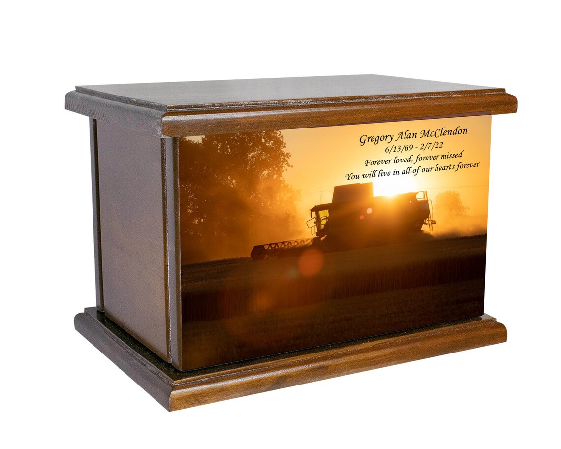 Combine and Farm Cremation Urn, Personalized Wooden Farmer's Cremation ...