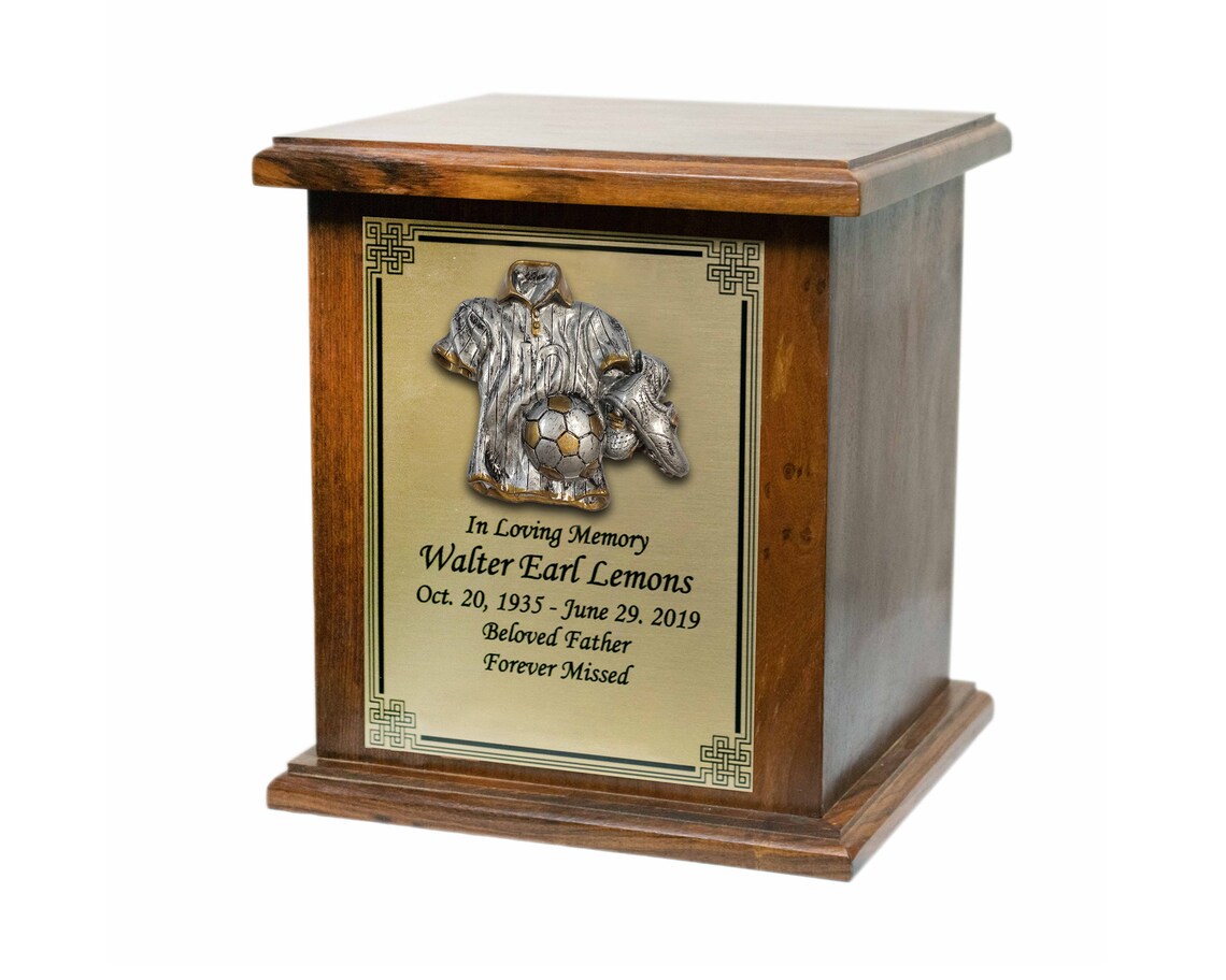 Soccer Adult Memorial Wooden Cremation Urn, Sports Wood Funeral Urns ...