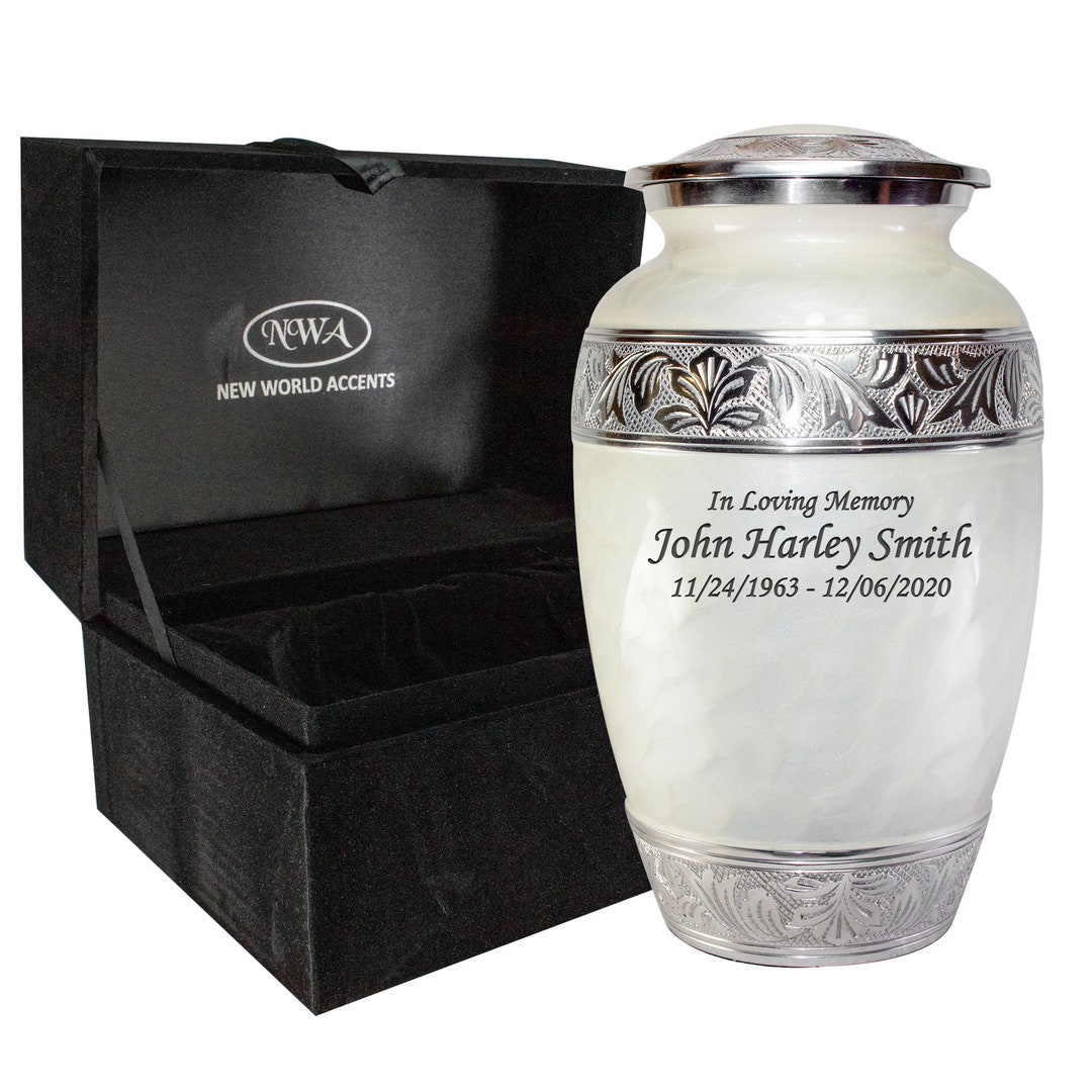 White Adult Funeral Cremation Urn for Human Ashes With Personalization ...