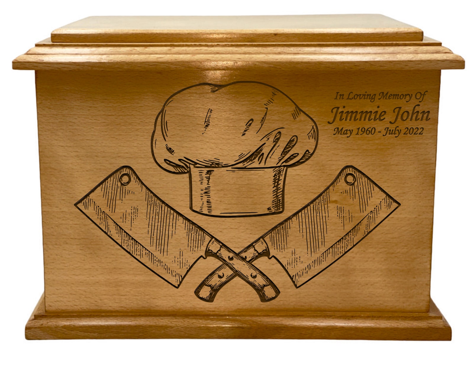 Chef's Hat Cremation Urn, Wooden Funeral Urn, Kitchen Lovers' Wooden ...